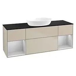 Villeroy & Boch Villeroy und Boch Finion Waschtischunterschrank GD02GJHH 120cm, Abdeckplatte black matt, Emotion, Regale Light grey matt lacquer, Sand Matt Lacquer