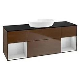 Villeroy & Boch Villeroy und Boch Finion Waschtischunterschrank GD02GJGN 120cm, Abdeckplatte black matt, Emotion, Regale Light grey matt lacquer, Walnut veneer