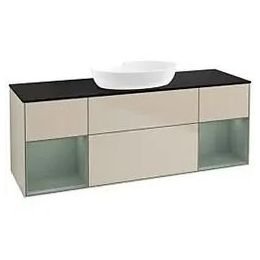 Villeroy & Boch Villeroy und Boch Finion Waschtischunterschrank GD02GMHH 120cm, Abdeckplatte black matt, Emotion, Regale Olive matt lacquer, Sand Matt Lacquer