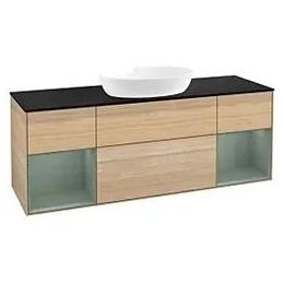 Villeroy & Boch Villeroy und Boch Finion Waschtischunterschrank GD02GMPC 120cm, Abdeckplatte black matt, Emotion, Regale Olive matt lacquer, Oak Veneer