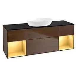 Villeroy & Boch Villeroy und Boch Finion Waschtischunterschrank GD02HFGN 120cm, Abdeckplatte black matt, Emotion, Regale Gold matt lacquer, Walnut veneer