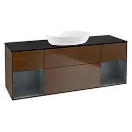 Villeroy & Boch Villeroy und Boch Finion Waschtischunterschrank GD02HGGN 120cm, Abdeckplatte black matt, Emotion, Regale Midnight matt lacquer, Walnut veneer