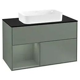 Villeroy & Boch Villeroy und Boch Finion Waschtischunterschrank G242GMGM 100cm, Abdeckplatte black matt, Emotion, Regal links Olive Matt Lacquer, Olive Matt Lacquer