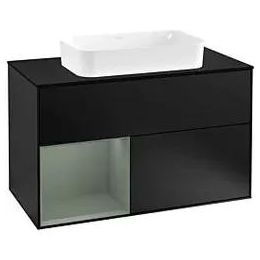 Villeroy & Boch Villeroy und Boch Finion Waschtischunterschrank G242GMPD 100cm, Abdeckplatte black matt, Emotion, Regal links Olive Matt Lacquer, Black matt lacquer