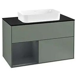 Villeroy & Boch Villeroy und Boch Finion Waschtischunterschrank G242HGGM 100cm, Abdeckplatte black matt, Emotion, Regal links Midnight Blue Matt Lacquer, Olive Matt Lacquer