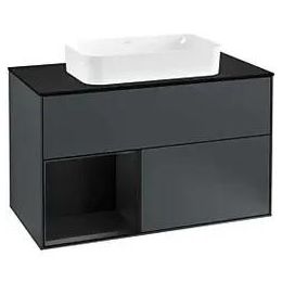 Villeroy & Boch Villeroy und Boch Finion Waschtischunterschrank G242PDHG 100cm, Abdeckplatte black matt, Emotion, Regal links Black matt lacquer, Midnight Blue Matt Lacquer