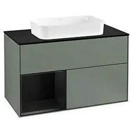 Villeroy & Boch Villeroy und Boch Finion Waschtischunterschrank G242PDGM 100cm, Abdeckplatte black matt, Emotion, Regal links Black matt lacquer, Olive Matt Lacquer