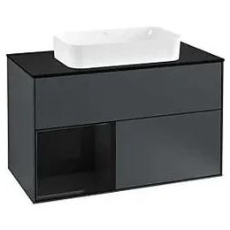 Villeroy & Boch Villeroy und Boch Finion Waschtischunterschrank G242PHHG 100cm, Abdeckplatte black matt, Emotion, Regal links Glossy Black Lacquer, Midnight Blue Matt Lacquer