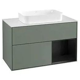 Villeroy & Boch Villeroy und Boch Finion Waschtischunterschrank G251PDGM 100cm, Abdeckplatte white matt, Emotion, Regal rechts Black matt lacquer, Olive Matt Lacquer