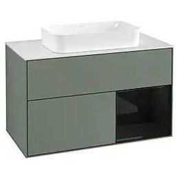 Villeroy & Boch Villeroy und Boch Finion Waschtischunterschrank G251PHGM 100cm, Abdeckplatte white matt, Emotion, Regal rechts Glossy Black Lacquer, Olive Matt Lacquer