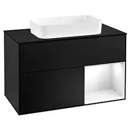 Villeroy & Boch Villeroy und Boch Finion Waschtischunterschrank G252GFPD 100cm, Abdeckplatte black matt, Emotion, Regal rechts Glossy white lacquer, Black matt lacquer