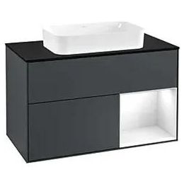 Villeroy & Boch Villeroy und Boch Finion Waschtischunterschrank G252GFHG 100cm, Abdeckplatte black matt, Emotion, Regal rechts Glossy white lacquer, Midnight Blue Matt Lacquer