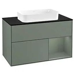 Villeroy & Boch Villeroy und Boch Finion Waschtischunterschrank G252GMGM 100cm, Abdeckplatte black matt, Emotion, Regal rechts Olive Matt Lacquer, Olive Matt Lacquer