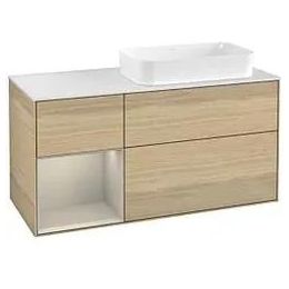 Villeroy & Boch Villeroy und Boch Finion Waschtischunterschrank G271HHPC 120cm, Abdeckplatte white matt, Emotion, Regal links Sand Matt Lacquer, Oak Veneer