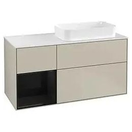 Villeroy & Boch Villeroy und Boch Finion Waschtischunterschrank G271PHHH 120cm, Abdeckplatte white matt, Emotion, Regal links Glossy Black Lacquer, Sand Matt Lacquer