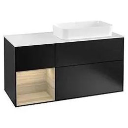 Villeroy & Boch Villeroy und Boch Finion Waschtischunterschrank G271PCPD 120cm, Abdeckplatte white matt, Emotion, Regal links Oak Veneer, Black matt lacquer