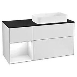 Villeroy & Boch Villeroy und Boch Finion Waschtischunterschrank G272GFMT 120cm, Abdeckplatte black matt, Emotion, Regal links Glossy white lacquer, White matt lacquer