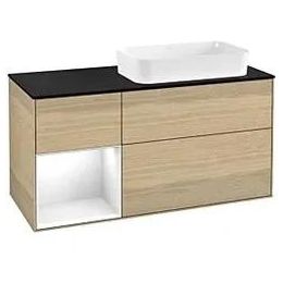 Villeroy & Boch Villeroy und Boch Finion Waschtischunterschrank G272GFPC 120cm, Abdeckplatte black matt, Emotion, Regal links Glossy white lacquer, Oak Veneer