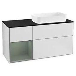 Villeroy & Boch Villeroy und Boch Finion Waschtischunterschrank G272GMMT 120cm, Abdeckplatte black matt, Emotion, Regal links Olive Matt Lacquer, White matt lacquer