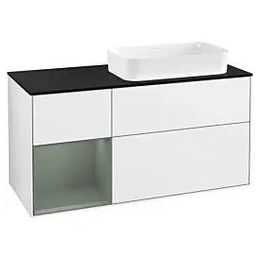 Villeroy & Boch Villeroy und Boch Finion Waschtischunterschrank G272GMGF 120cm, Abdeckplatte black matt, Emotion, Regal links Olive Matt Lacquer, Glossy white lacquer