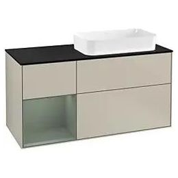 Villeroy & Boch Villeroy und Boch Finion Waschtischunterschrank G272GMHH 120cm, Abdeckplatte black matt, Emotion, Regal links Olive Matt Lacquer, Sand Matt Lacquer