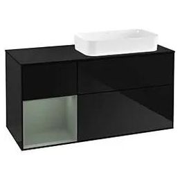 Villeroy & Boch Villeroy und Boch Finion Waschtischunterschrank G272GMPH 120cm, Abdeckplatte black matt, Emotion, Regal links Olive Matt Lacquer, Glossy Black Lacquer