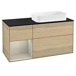 Villeroy & Boch Villeroy und Boch Finion Waschtischunterschrank G272HHPC 120cm, Abdeckplatte black matt, Emotion, Regal links Sand Matt Lacquer, Oak Veneer