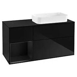 Villeroy & Boch Villeroy und Boch Finion Waschtischunterschrank G272PDPH 120cm, Abdeckplatte black matt, Emotion, Regal links Black matt lacquer, Glossy Black Lacquer