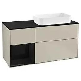 Villeroy & Boch Villeroy und Boch Finion Waschtischunterschrank G272PHHH 120cm, Abdeckplatte black matt, Emotion, Regal links Glossy Black Lacquer, Sand Matt Lacquer