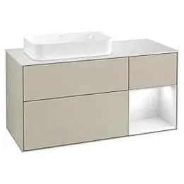 Villeroy & Boch Villeroy und Boch Finion Waschtischunterschrank G281GFHH 120cm, Abdeckplatte white matt, Emotion, Regal rechts Glossy white lacquer, Sand Matt Lacquer