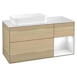 Villeroy & Boch Villeroy und Boch Finion Waschtischunterschrank G281GFPC 120cm, Abdeckplatte white matt, Emotion, Regal rechts Glossy white lacquer, Oak Veneer