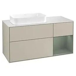 Villeroy & Boch Villeroy und Boch Finion Waschtischunterschrank G281GMHH 120cm, Abdeckplatte white matt, Emotion, Regal rechts Olive Matt Lacquer, Sand Matt Lacquer