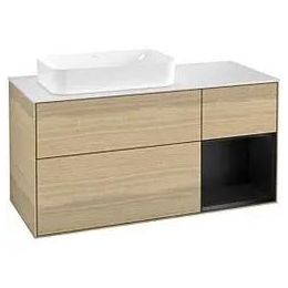 Villeroy & Boch Villeroy und Boch Finion Waschtischunterschrank G281PDPC 120cm, Abdeckplatte white matt, Emotion, Regal rechts Black matt lacquer, Oak Veneer