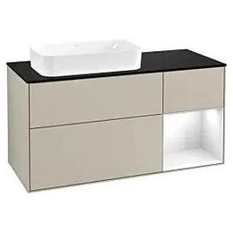 Villeroy & Boch Villeroy und Boch Finion Waschtischunterschrank G282GFHH 120cm, Abdeckplatte black matt, Emotion, Regal rechts Glossy white lacquer, Sand Matt Lacquer