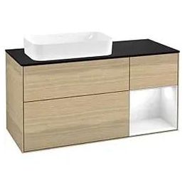 Villeroy & Boch Villeroy und Boch Finion Waschtischunterschrank G282GFPC 120cm, Abdeckplatte black matt, Emotion, Regal rechts Glossy white lacquer, Oak Veneer