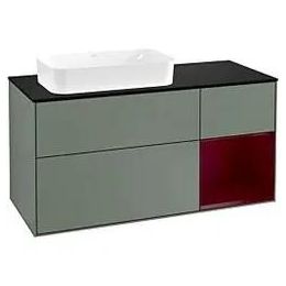 Villeroy & Boch Villeroy und Boch Finion Waschtischunterschrank G282HBGM 120cm, Abdeckplatte black matt, Emotion, Regal rechts Peony, Olive Matt Lacquer