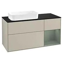 Villeroy & Boch Villeroy und Boch Finion Waschtischunterschrank G282GMHH 120cm, Abdeckplatte black matt, Emotion, Regal rechts Olive Matt Lacquer, Sand Matt Lacquer