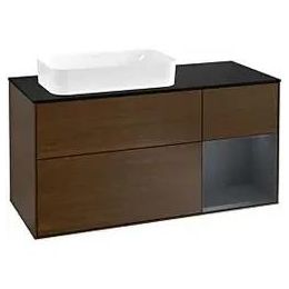 Villeroy & Boch Villeroy und Boch Finion Waschtischunterschrank G282HGGN 120cm, Abdeckplatte black matt, Emotion, Regal rechts Midnight Blue Matt Lacquer, Walnut veneer