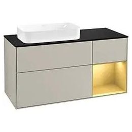 Villeroy & Boch Villeroy und Boch Finion Waschtischunterschrank G282HFHH 120cm, Abdeckplatte black matt, Emotion, Regal rechts Gold matt, Sand Matt Lacquer