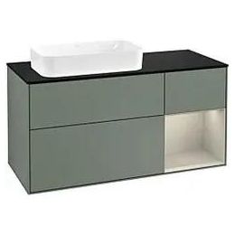 Villeroy & Boch Villeroy und Boch Finion Waschtischunterschrank G282HHGM 120cm, Abdeckplatte black matt, Emotion, Regal rechts Sand Matt, Olive Matt Lacquer