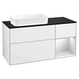 Villeroy & Boch Villeroy und Boch Finion Waschtischunterschrank G282MTGF 120cm, Abdeckplatte black matt, Emotion, Regal rechts White matt lacquer, Glossy white lacquer