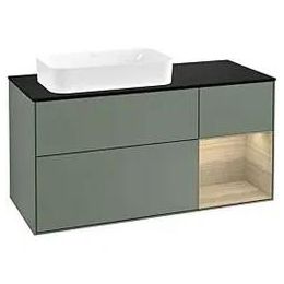 Villeroy & Boch Villeroy und Boch Finion Waschtischunterschrank G282PCGM 120cm, Abdeckplatte black matt, Emotion, Regal rechts Oak Veneer, Olive Matt Lacquer