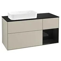 Villeroy & Boch Villeroy und Boch Finion Waschtischunterschrank G282PHHH 120cm, Abdeckplatte black matt, Emotion, Regal rechts Glossy Black Lacquer, Sand Matt Lacquer