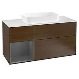 Villeroy & Boch Villeroy und Boch Finion Waschtischunterschrank G291GKGN 120cm, Abdeckplatte white matt, Emotion, Regal links Anthracite matt, Walnut veneer