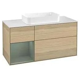 Villeroy & Boch Villeroy und Boch Finion Waschtischunterschrank G291GMPC 120cm, Abdeckplatte white matt, Emotion, Regal links Olive Matt Lacquer, Oak Veneer