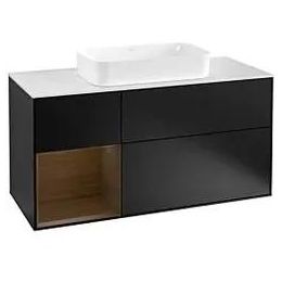 Villeroy & Boch Villeroy und Boch Finion Waschtischunterschrank G291GNPD 120cm, Abdeckplatte white matt, Emotion, Regal links Walnut veneer, Black matt lacquer