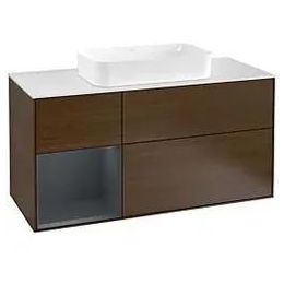 Villeroy & Boch Villeroy und Boch Finion Waschtischunterschrank G291HGGN 120cm, Abdeckplatte white matt, Emotion, Regal links Midnight Blue Matt Lacquer, Walnut veneer