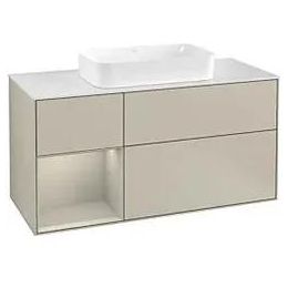 Villeroy & Boch Villeroy und Boch Finion Waschtischunterschrank G291HHHH 120cm, Abdeckplatte white matt, Emotion, Regal links Sand Matt Lacquer, Sand Matt Lacquer