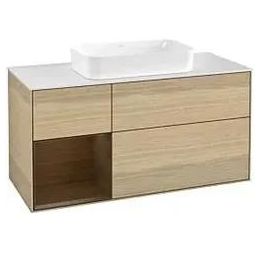 Villeroy & Boch Villeroy und Boch Finion Waschtischunterschrank G291GNPC 120cm, Abdeckplatte white matt, Emotion, Regal links Walnut veneer, Oak Veneer