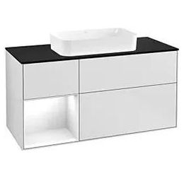 Villeroy & Boch Villeroy und Boch Finion Waschtischunterschrank G292GFMT 120cm, Abdeckplatte black matt, Emotion, Regal links Glossy white lacquer, White matt lacquer